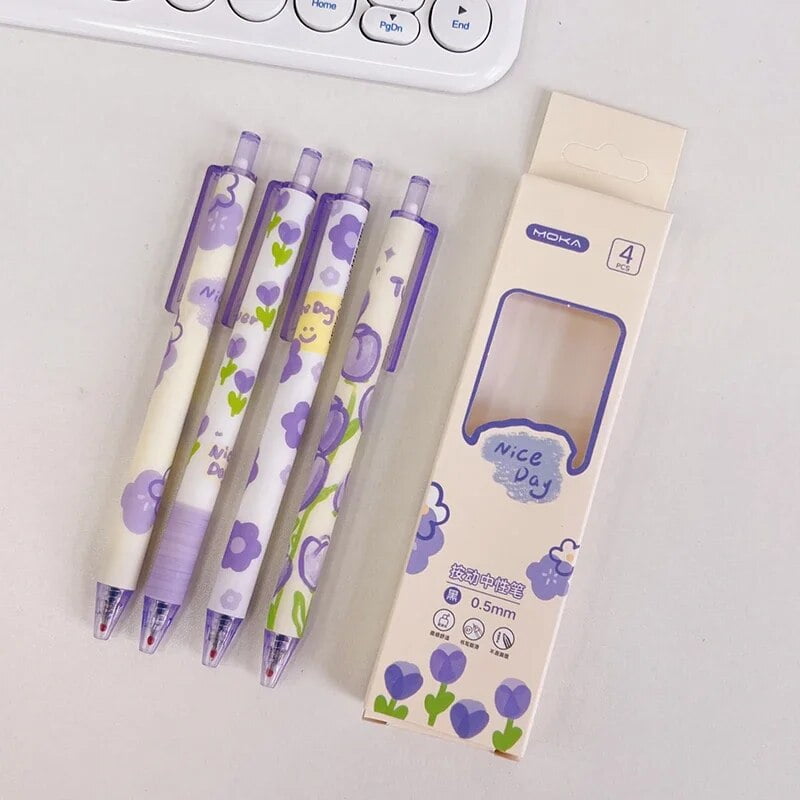 4pcs European Roses Gel Pens Kawaii Stationery Vintage 0.5mm Black Ink ...