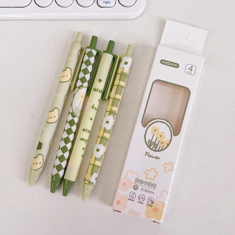 4pcs European Roses Gel Pens Kawaii Stationery Vintage 0.5mm Black Ink ...