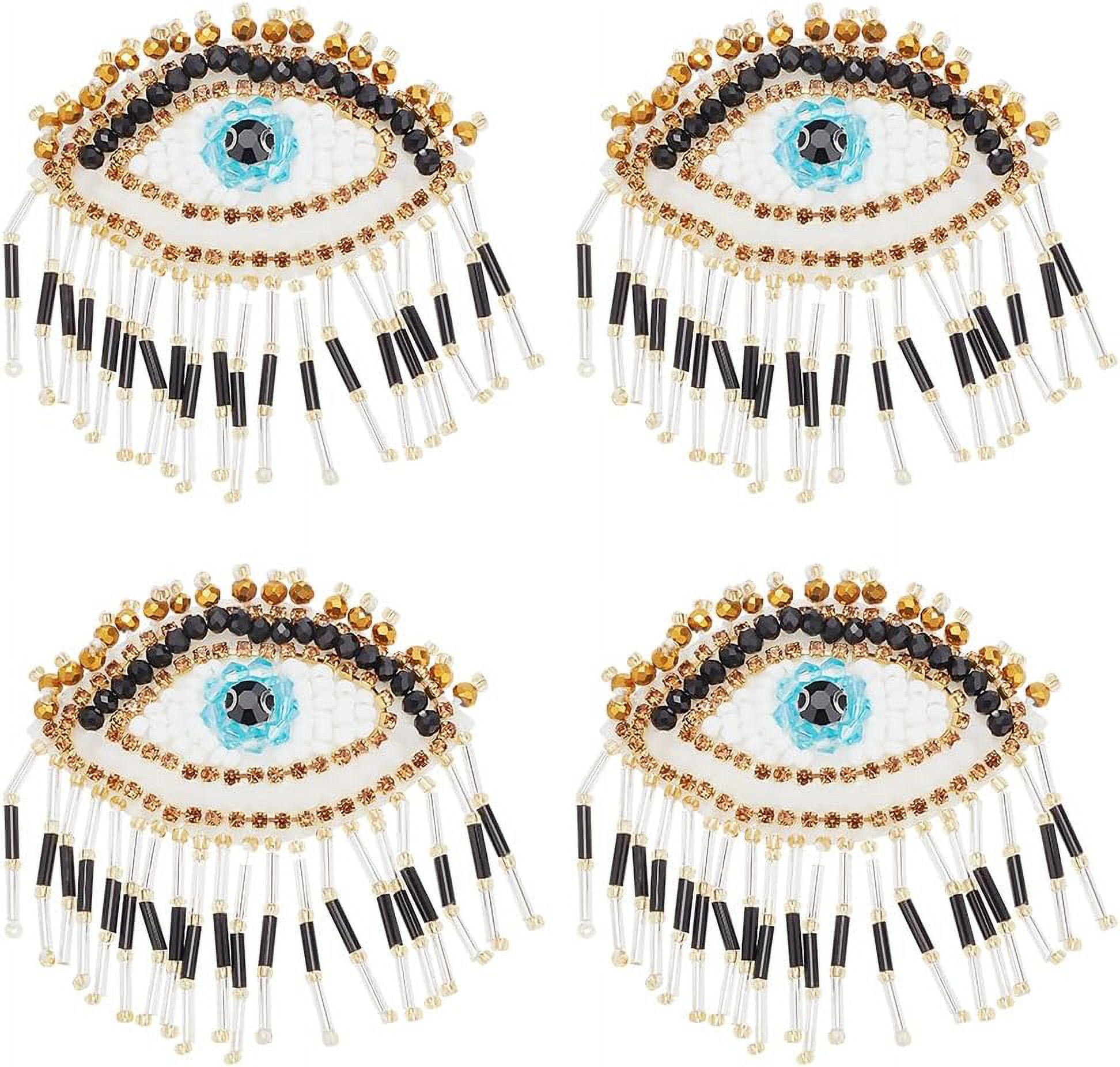 4pcs Evil Eye Tassel Rhinestone Applique Evil Eye Beaded Patch for ...