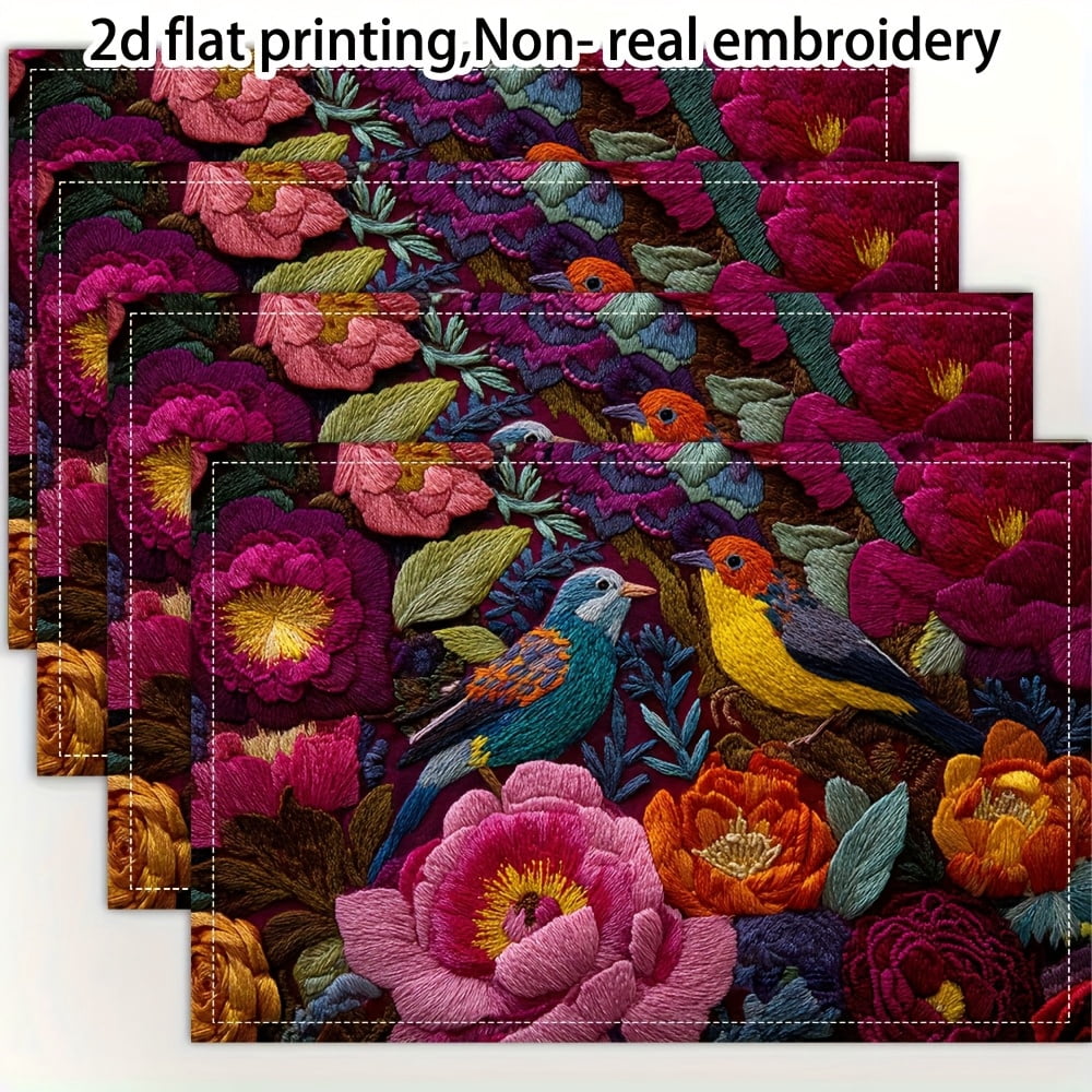 4pcs, Exquisite flowers and birds Pattern placemats, fashion print ...