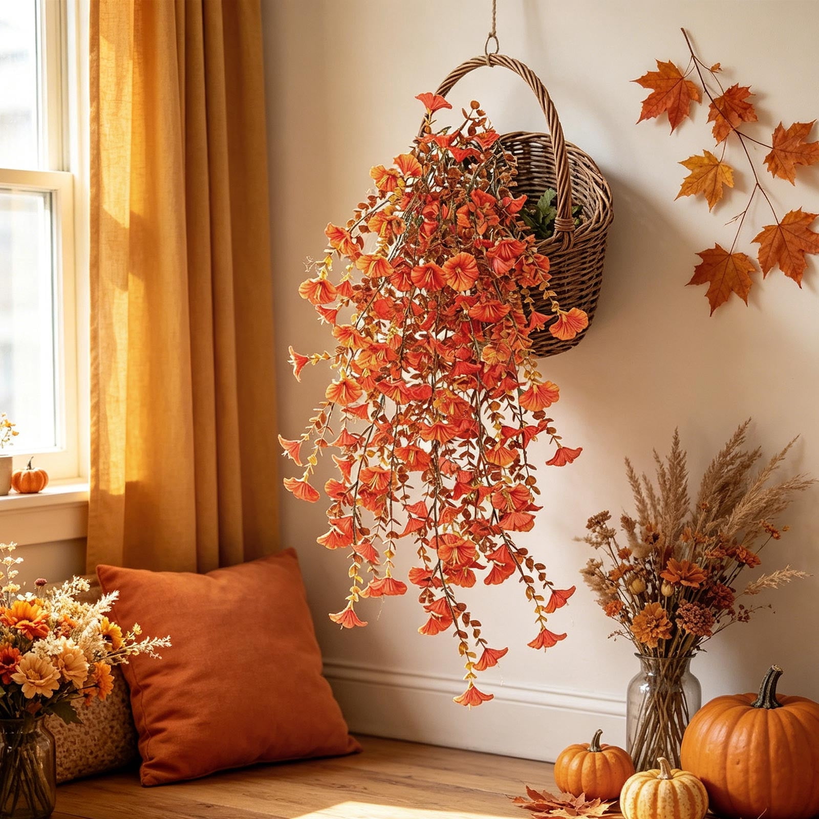 4pcs Fall Color 45-Head Morning Glory Wall Hanging Flowers, Lifelike ...