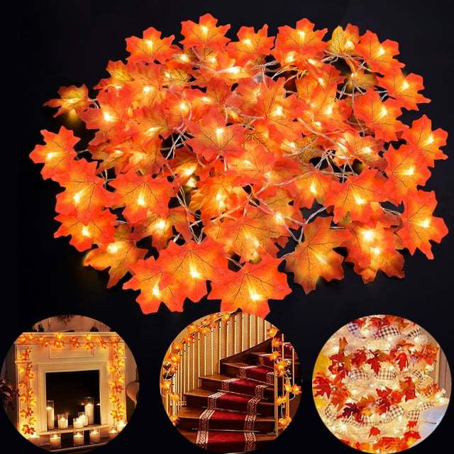 Walmart 4pcs Indoor/Outdoor Autumn Harvest Maple Leaf LED String Lights ...
