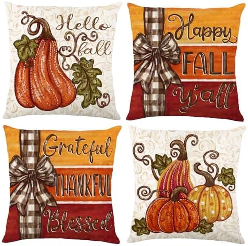 4pcs Fall Thanksgiving Pillow Covers 18x18in, Pumpkin Happy Fall ...