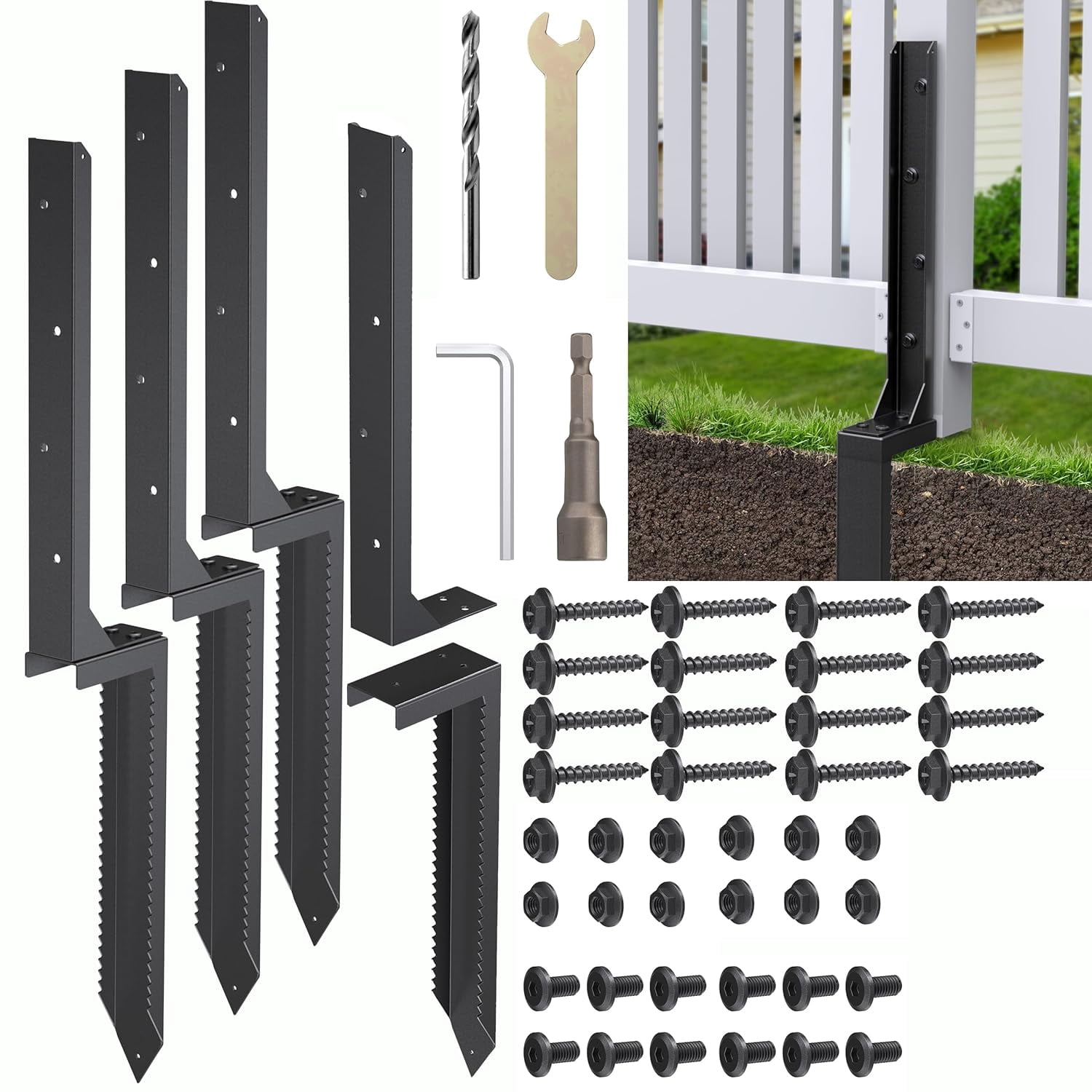 4pcs Fence Post Repair Kit, Heavy Duty Fence Post Anchor Stakes Ground ...