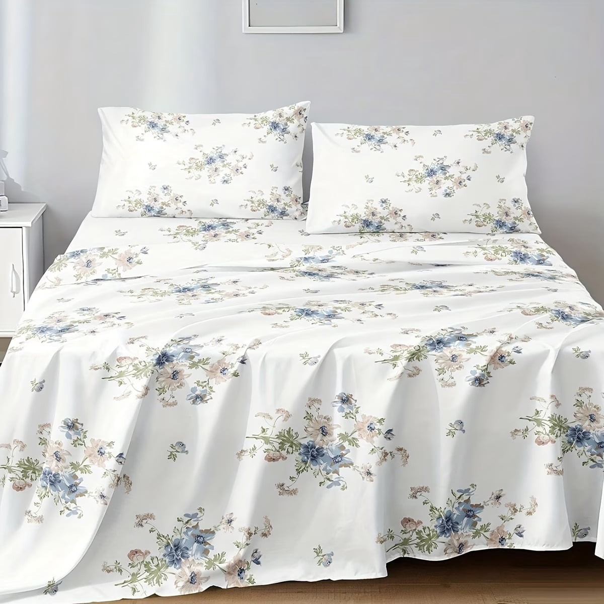 4pcs Fitted Sheet Set - Soft and Breathable Bedding in Floral and Solid ...