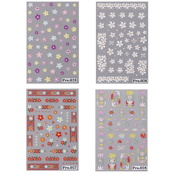 4pcs Flower Nail Art Sticker 5D Micro relief Nail Decal Spring Flower ...