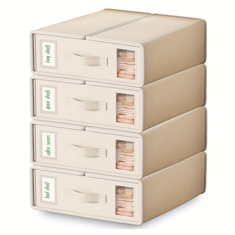 4pcs Foldable Oxford Fabric Bedding Storage Boxes with Clear Window ...