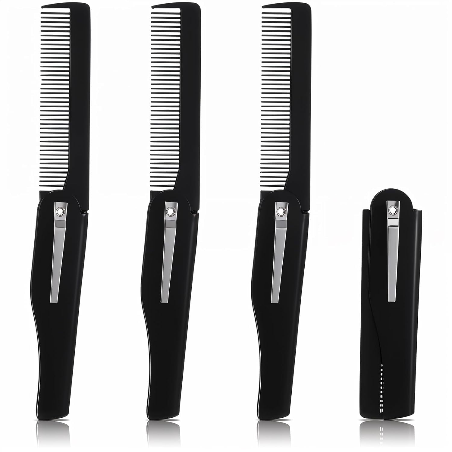 4pcs Folding Pocket Beard Comb - Men's Fine Tooth Comb for Black Men ...