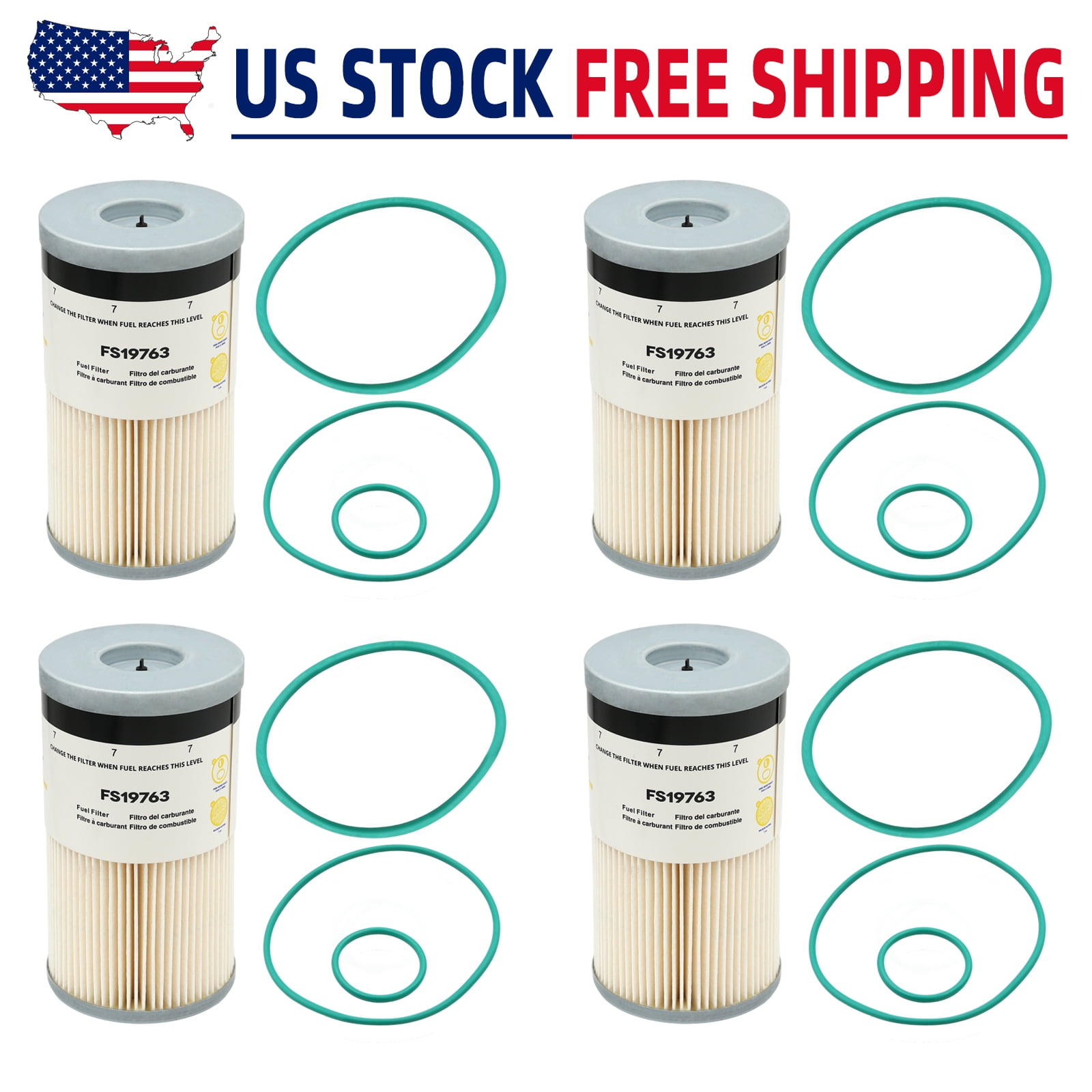 4pcs For FleetGuard Fuel Filter with Water Separator FS19763 7micron ...