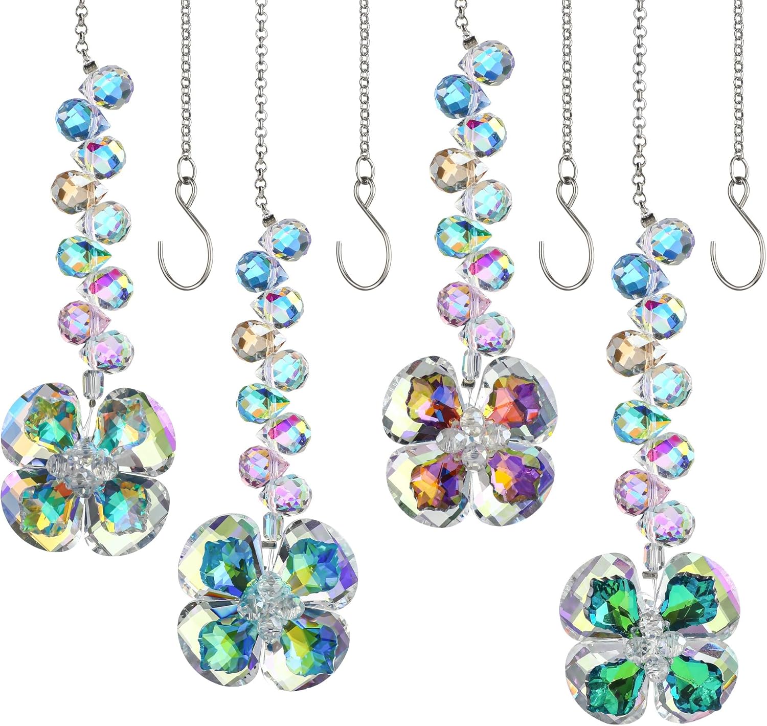 4pcs Four Leaf Clover Sun Catchers with Crystals 12.5'' Length Rainbow ...
