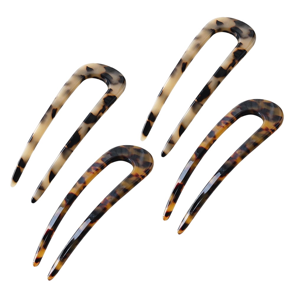 4pcs French Large U Hairpins Fork Sticks Tortoise Shell U Shape Hair ...