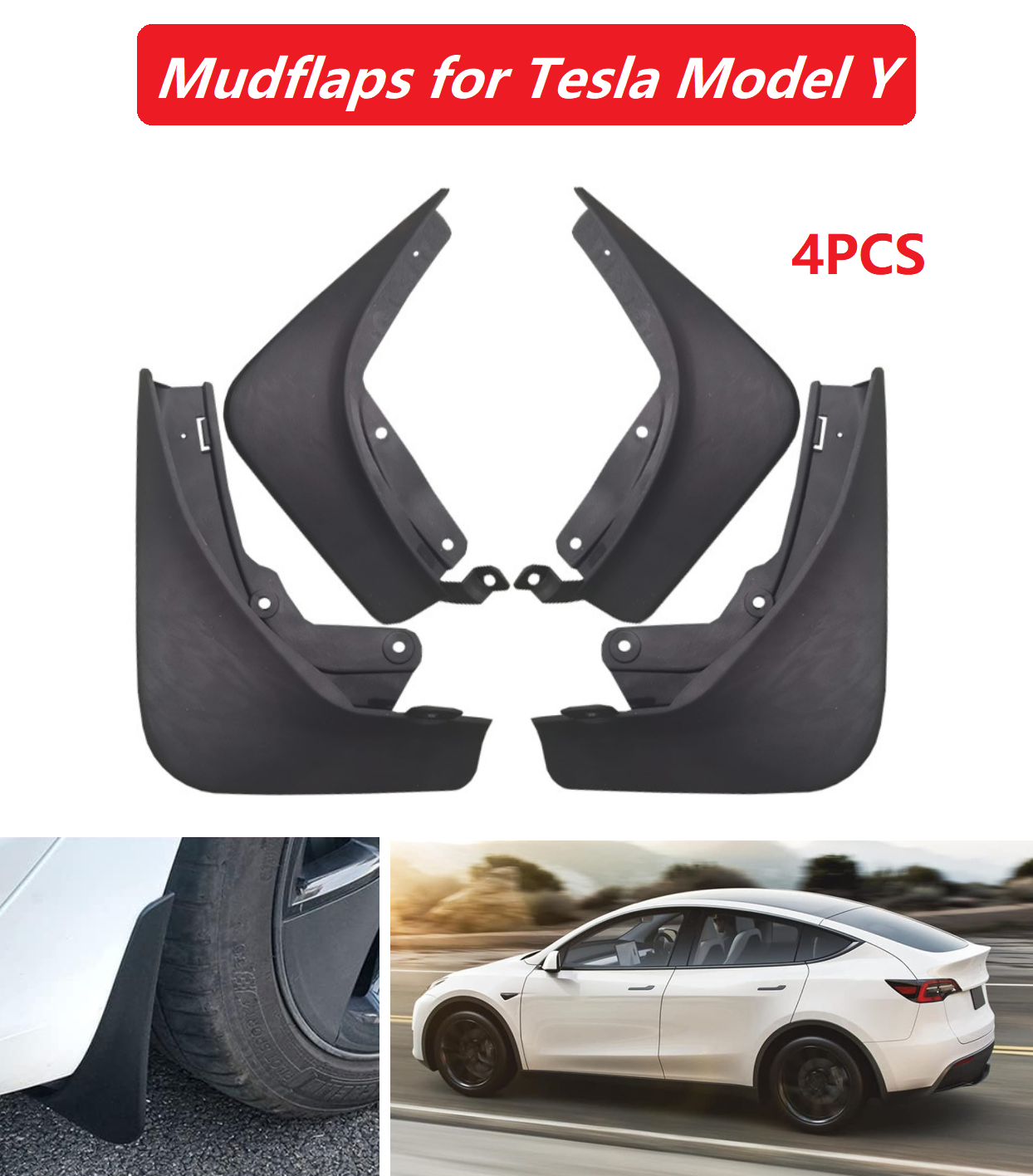 4pcs Front & Rear Mud Guard Mudflaps for Tesla Model-Y All Year All ...
