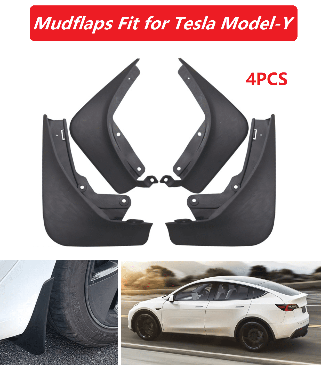 4pcs Front & Rear Mud Guard Mudflaps for Tesla Model-Y All Year All ...