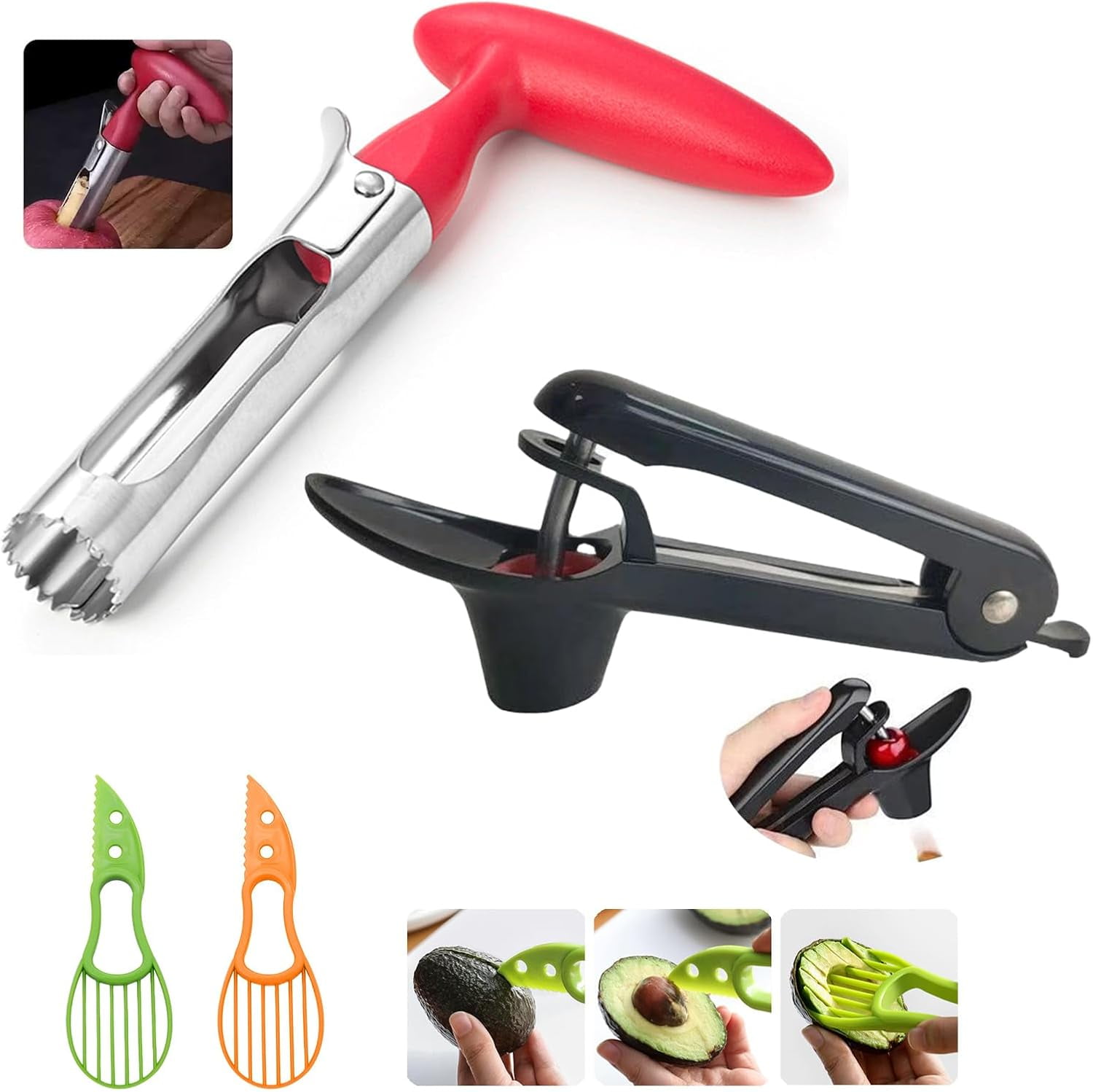 4pcs Fruit Prep Tool Set – Apple Corer & Cherry Pitter (Sturdy & Easy ...