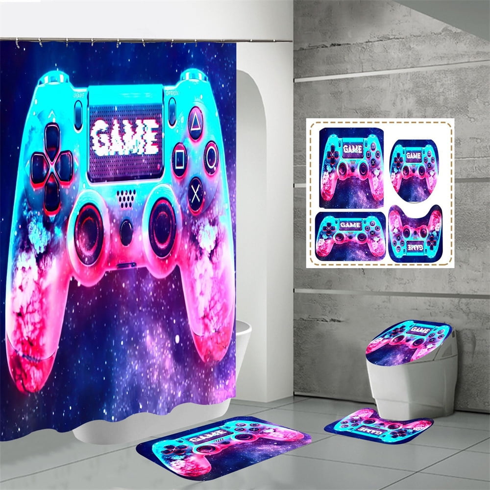 4pcs Gamepad/Game Controller Gamer Play Pattern Shower Curtains Gaming ...