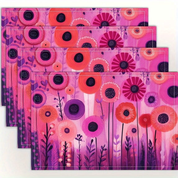 4pcs, Garden Pink And Purple Placemats, Fashion Print Pattern Table Mat ...