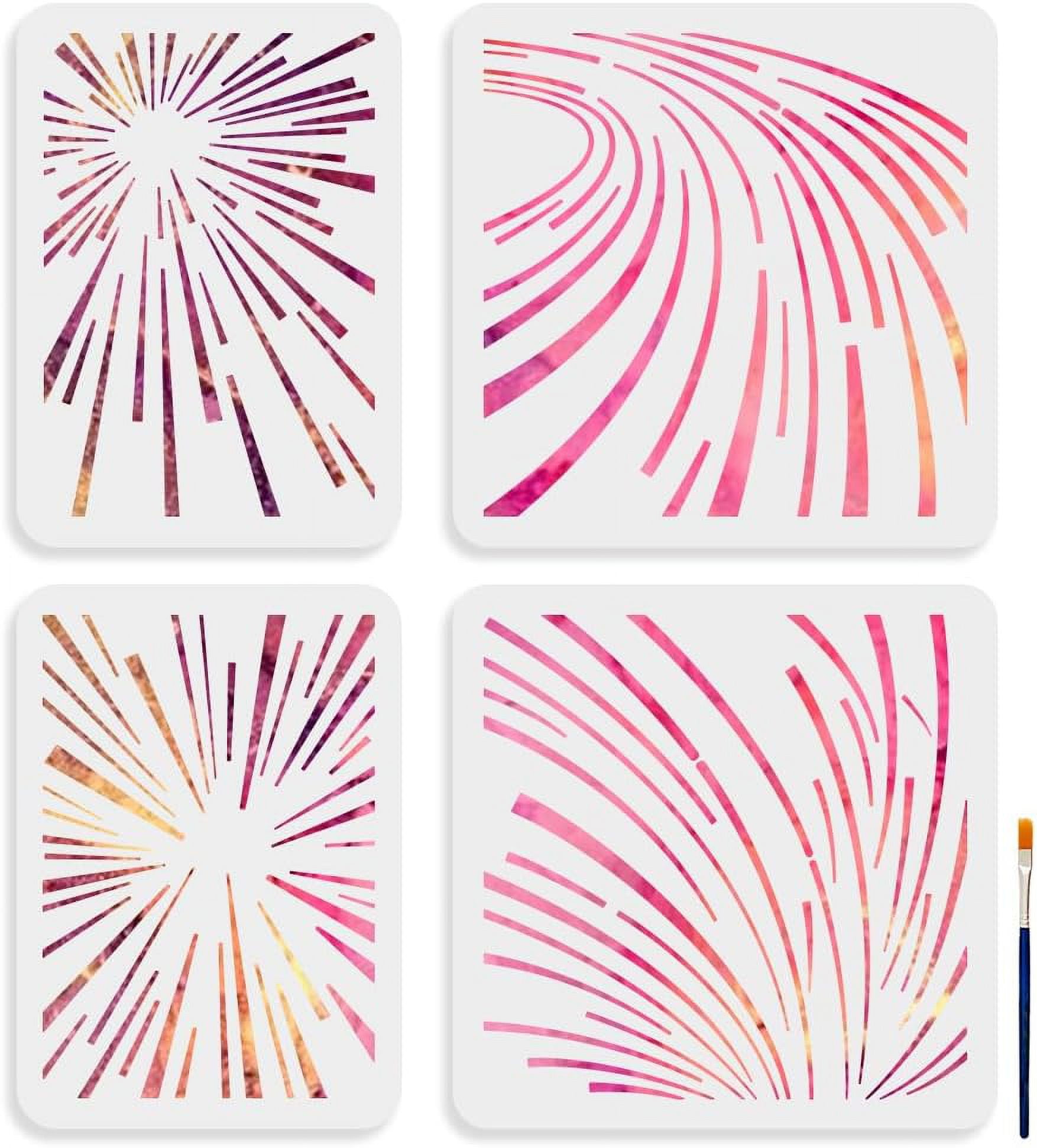 4pcs Geometric Stripe Stencils 11.8×11.8/11.7×8.3inch Large Speed Lines ...