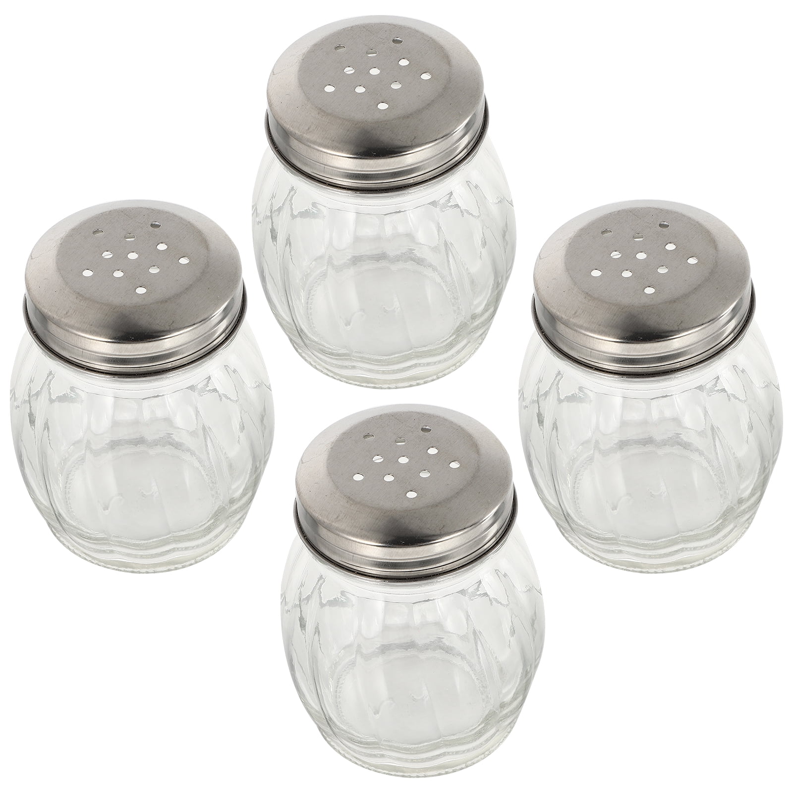 4pcs Glass Jars Stainless Steel Seasoning Tins Bottle with Sift Pour ...