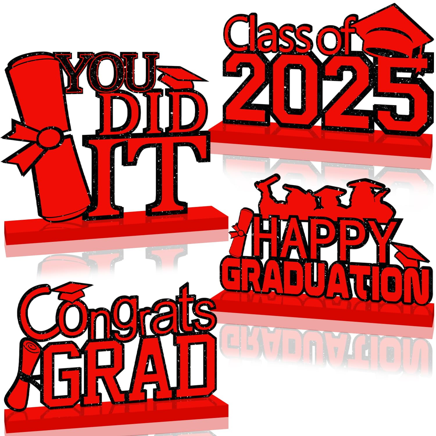4pcs Graduation Decorations 2025 Wood Table Centerpieces,Red and Black ...