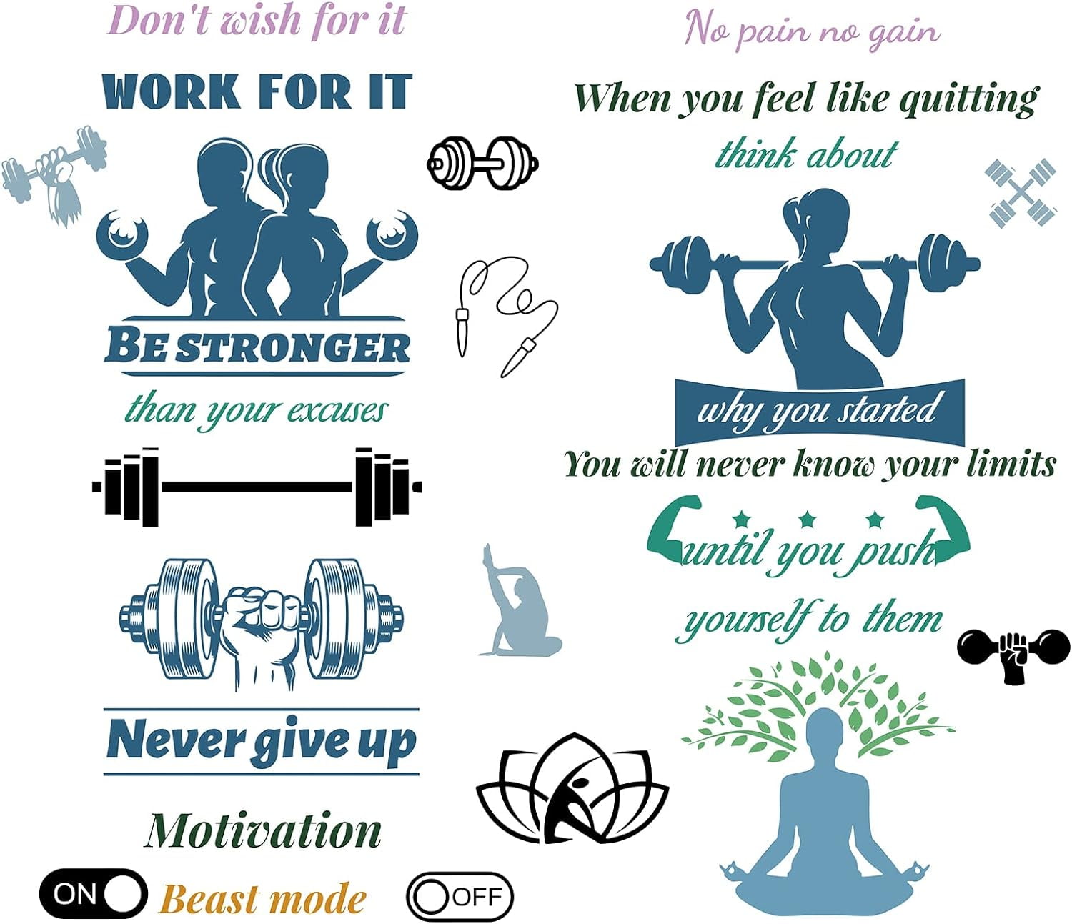 4pcs Gym Vinyl Wall Decals Exercise Inspirational Quotes Wall Stickers ...