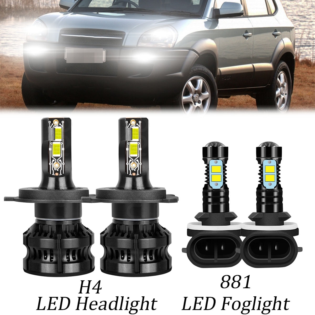 4pcs H4 & 881 LED For Hyundai Tucson 2005-2009 Headlight Fog light ...