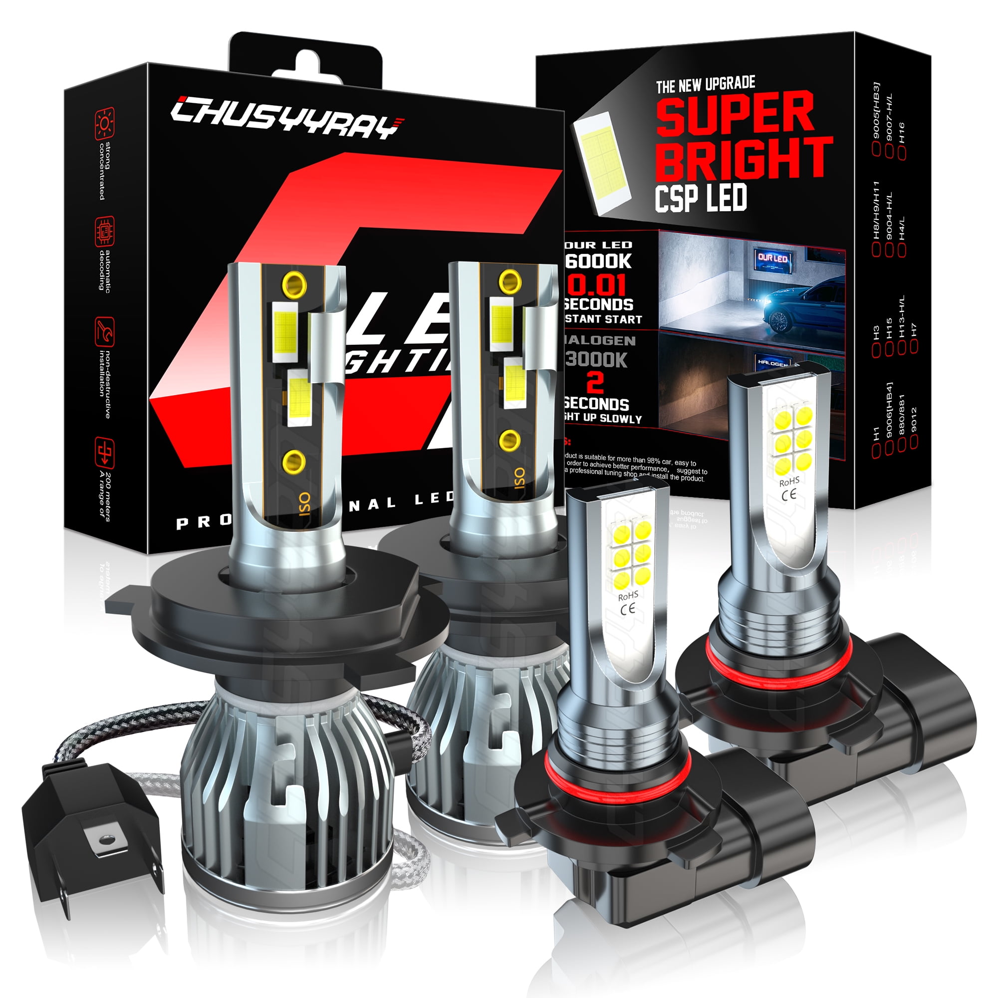 4pcs H4 9003 LED Headlight Bulb & 9006 Fog Light Kit 6000K For Toyota ...
