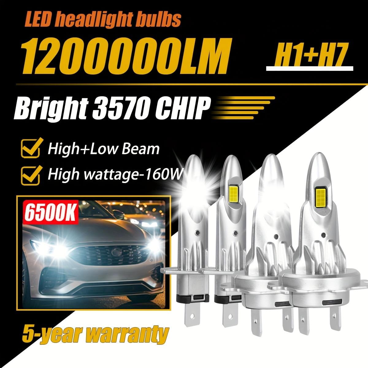 4pcs H7 H1 LED Bulbs, 6000K Cool White Super Bright Combo LED Headlight ...