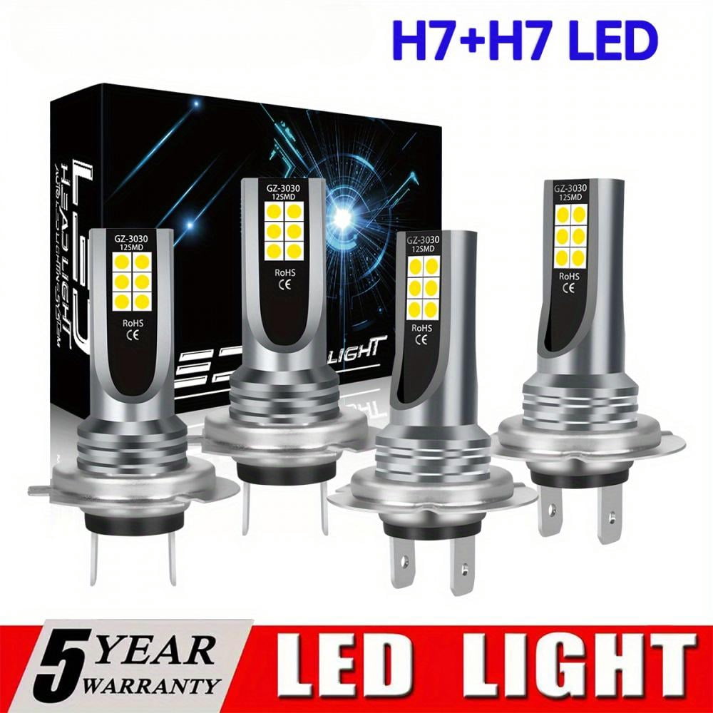 4pcs H7+H7 LED Headlight High Low Beam Foglight DRL Bulbs Combo 6000K ...
