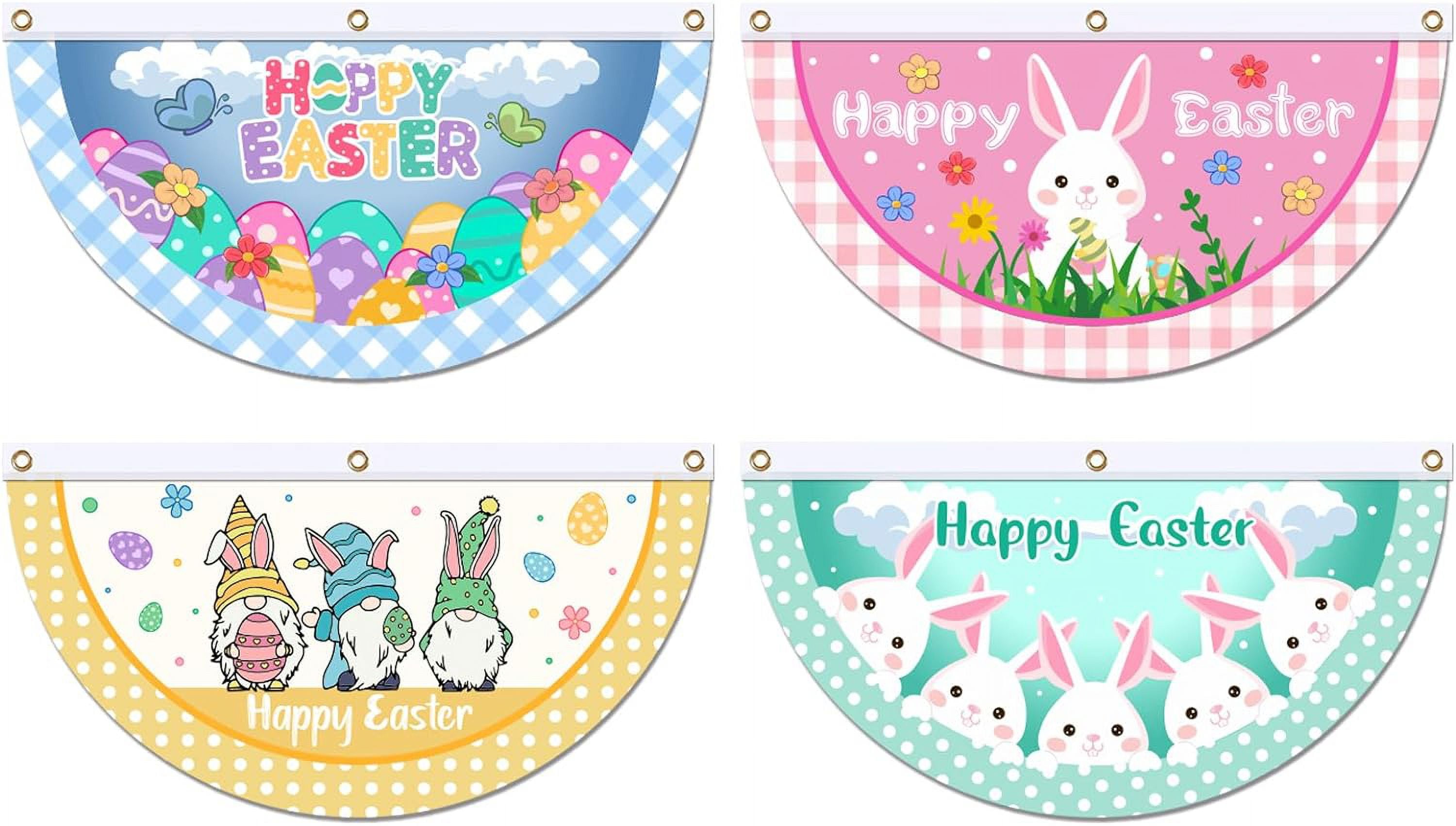 4pcs Half Round Fan Flag Banner for DIY Easter Rabbit Pattern Door Flag ...