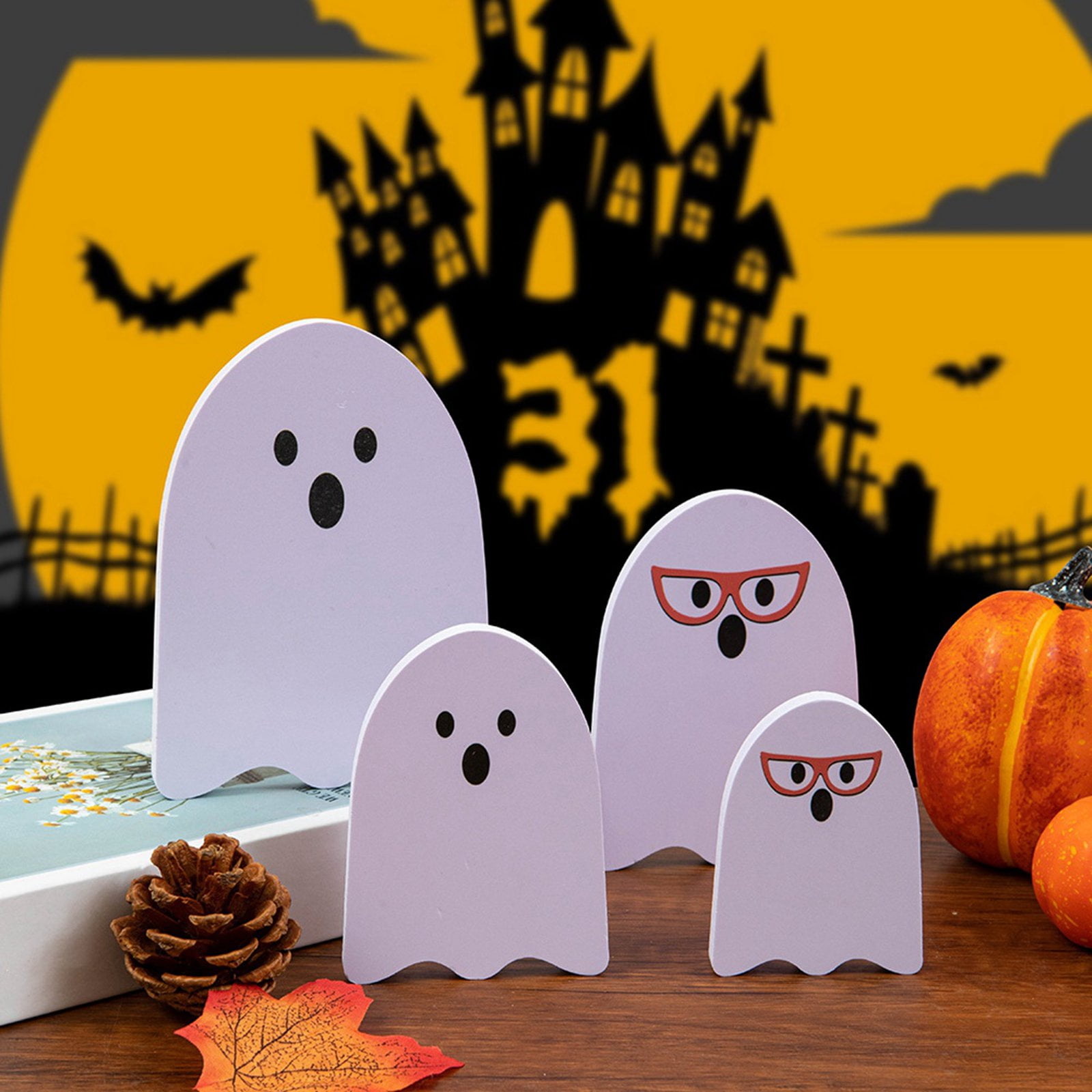 4pcs Halloween Decorations Cute Ghosts Halloween Wooden Signs Halloween ...
