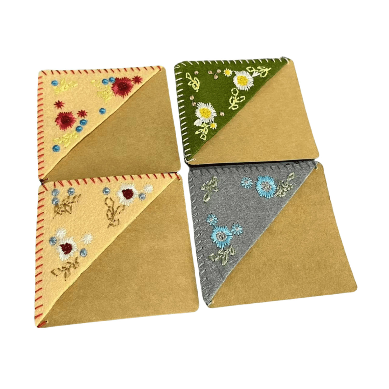4pcs Hand Embroidered Corner Bookmark,Felt Triangle Page Stitched ...