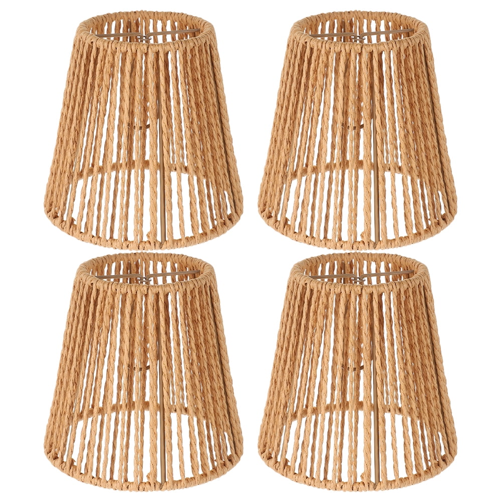 4 Hand Woven Simulation Rattan Lamp Shades for E27 E14 Pendant Light ...
