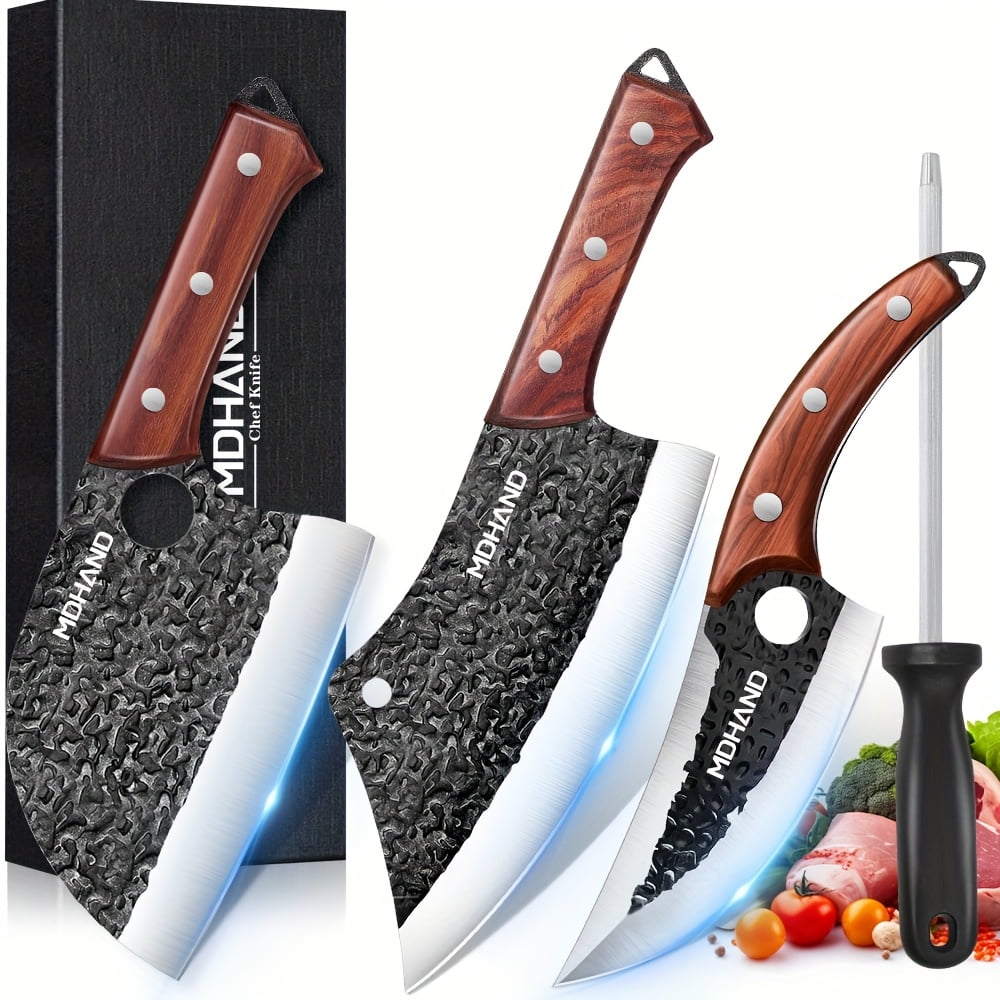 4pcs Handcrafted Butcher Knife Set with Sheath & Sharpener, Serbian ...