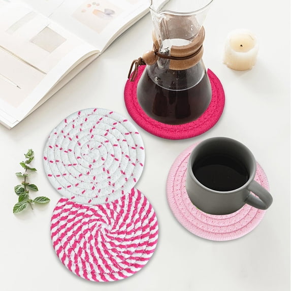 4pcs Handmade Braided Round Cotton Table Coasters, with Solid Thermal ...