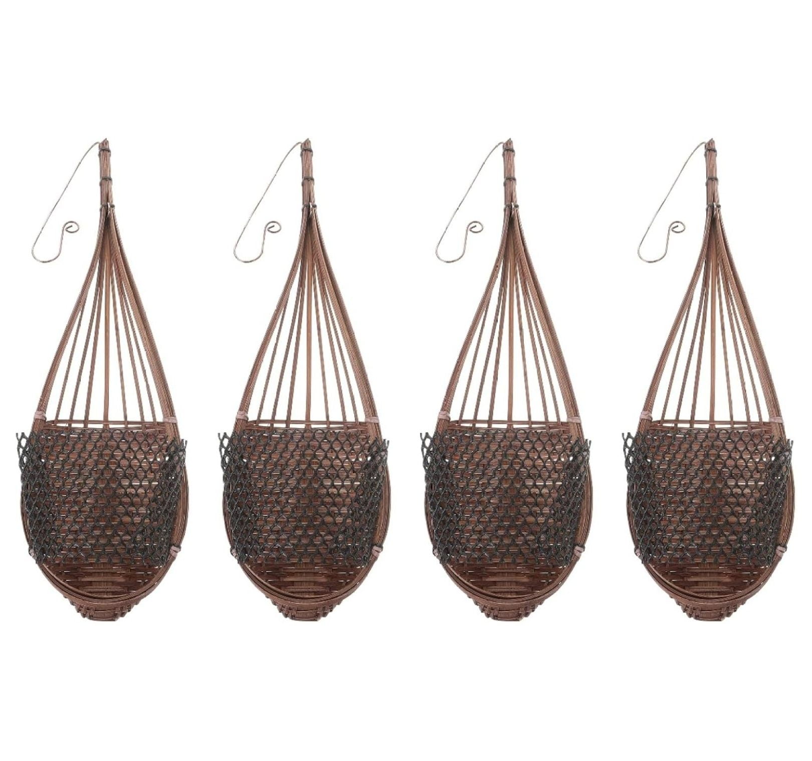 4pcs Hanging Flower Pot Wall Flower Plant Pot Rattan Woven Plant Hanger ...