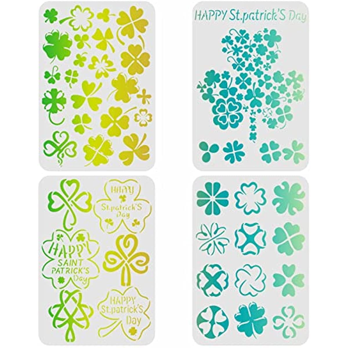 4pcs Happy Saint Patrick's Day Drawing Painting Stencils Trefoil Theme ...