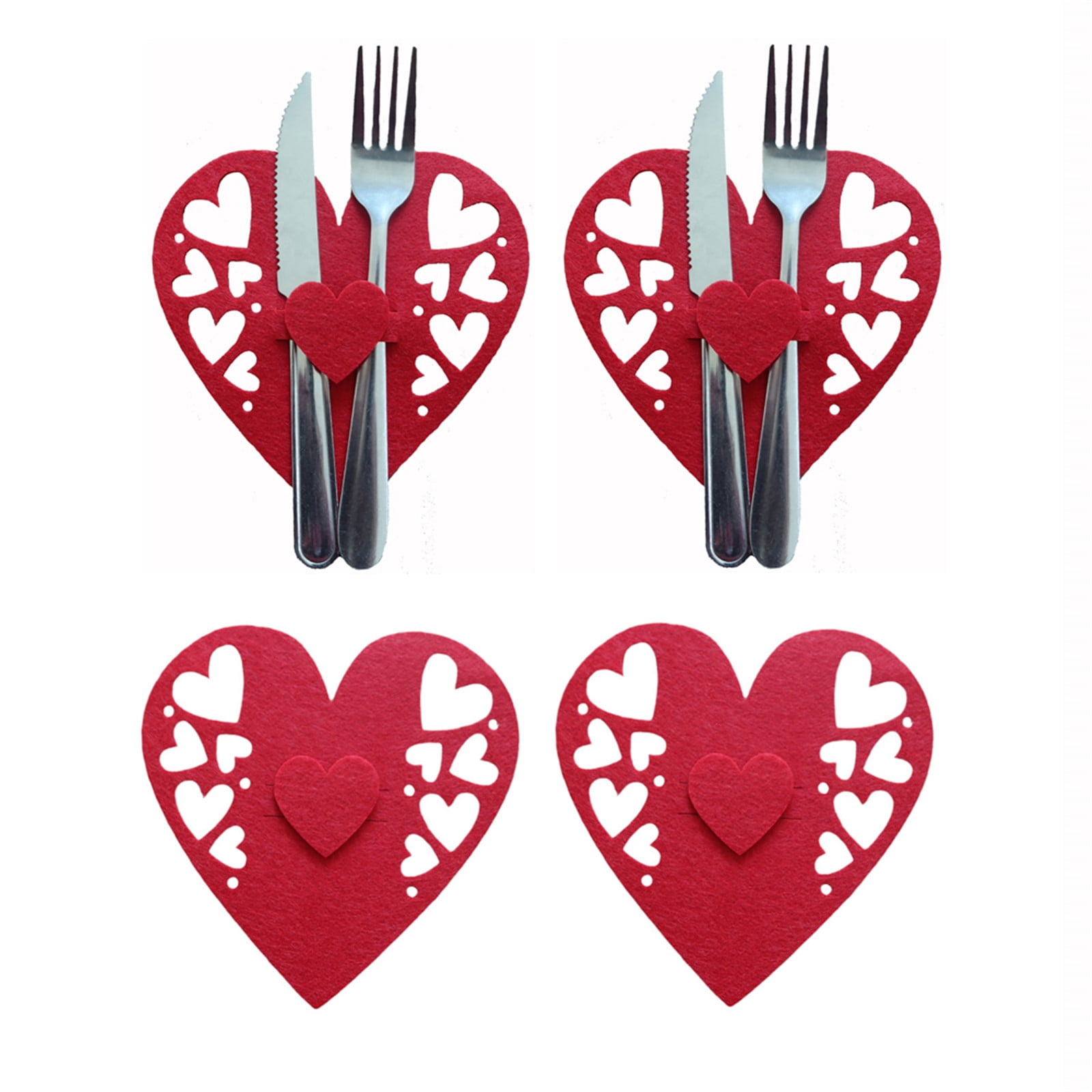 4pcs Heart Shape Cutlery Holder Bags Valentines Day Spoon Holder Pocket ...