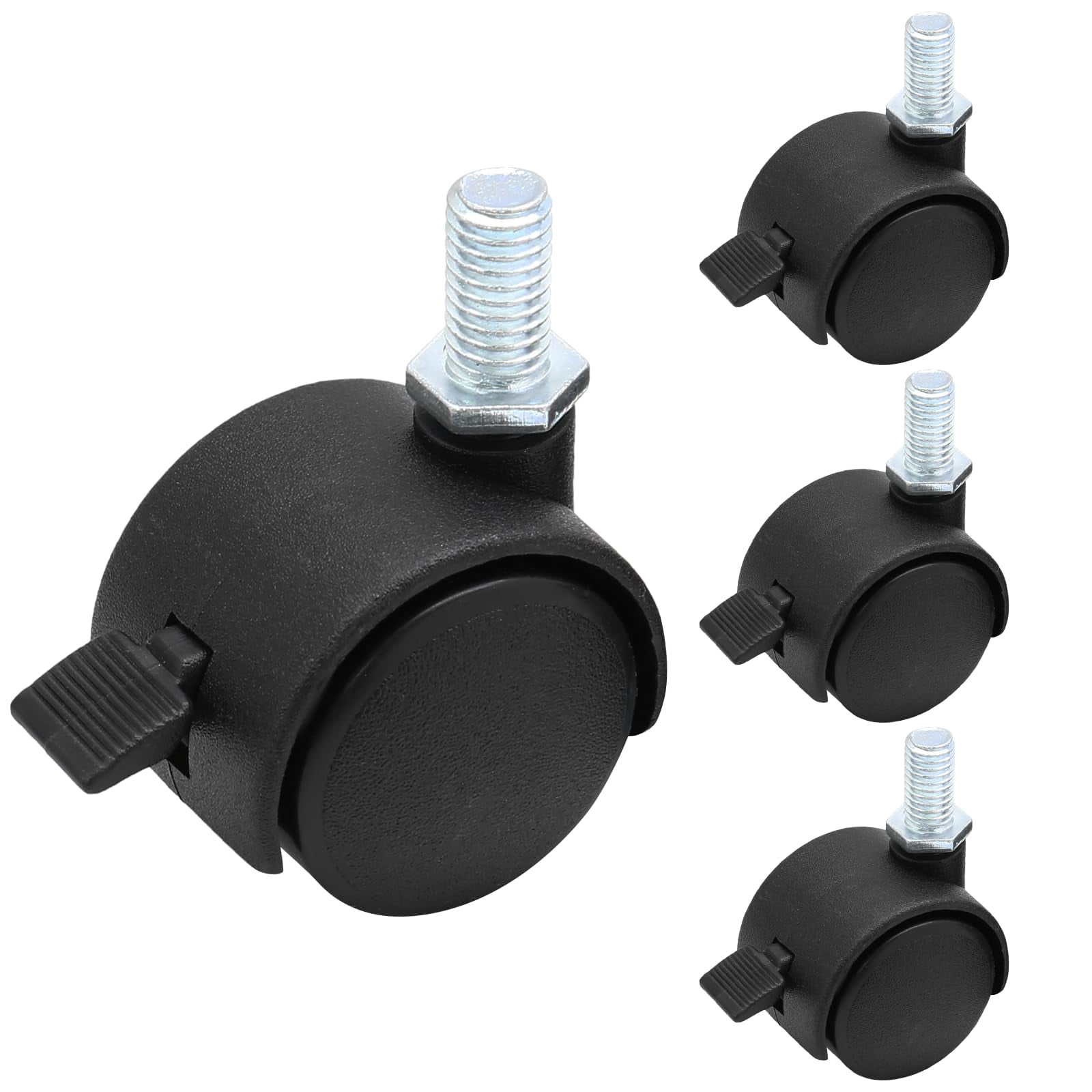 4pcs Heavy Duty Swivel Caster Wheels with Brake, M6 Threaded Stem ...