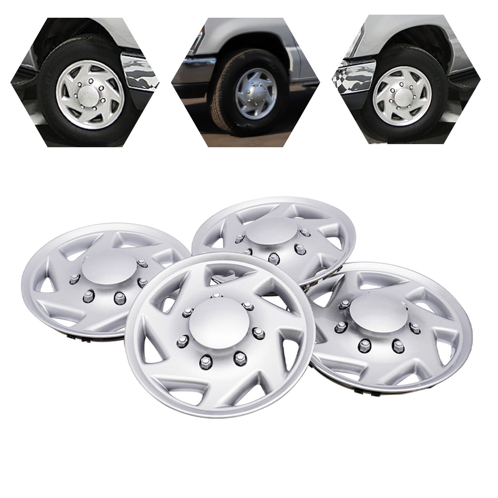 4pcs Hub Caps Silver Van Full Wheel Cover Hub Caps Rim Simulators For ...