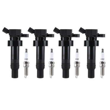 Set of 4 UF652 Engine Ignition Coils & Spark Plugs for Hyundai Kia Dodge Accent Veloster Rio ...