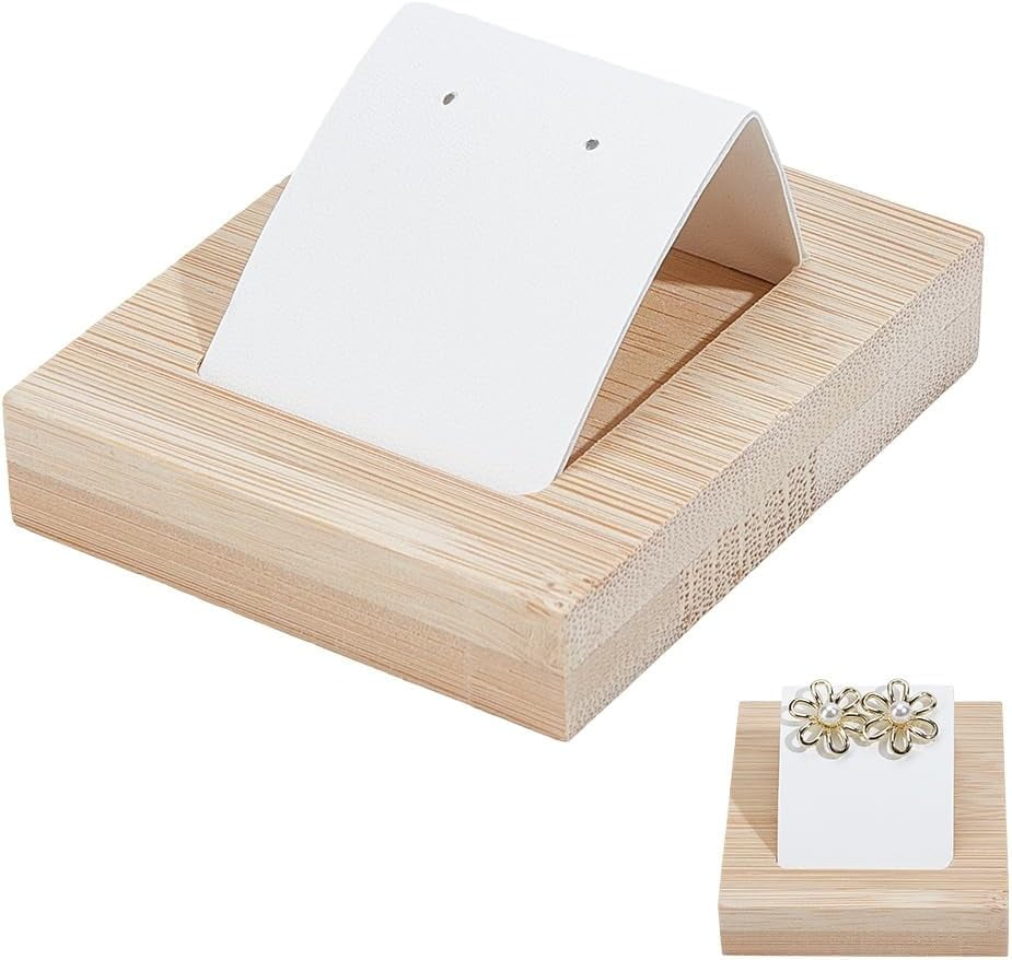 4pcs Imitation Leather & Iron Jewelry Earring Display with Bamboo Wood ...
