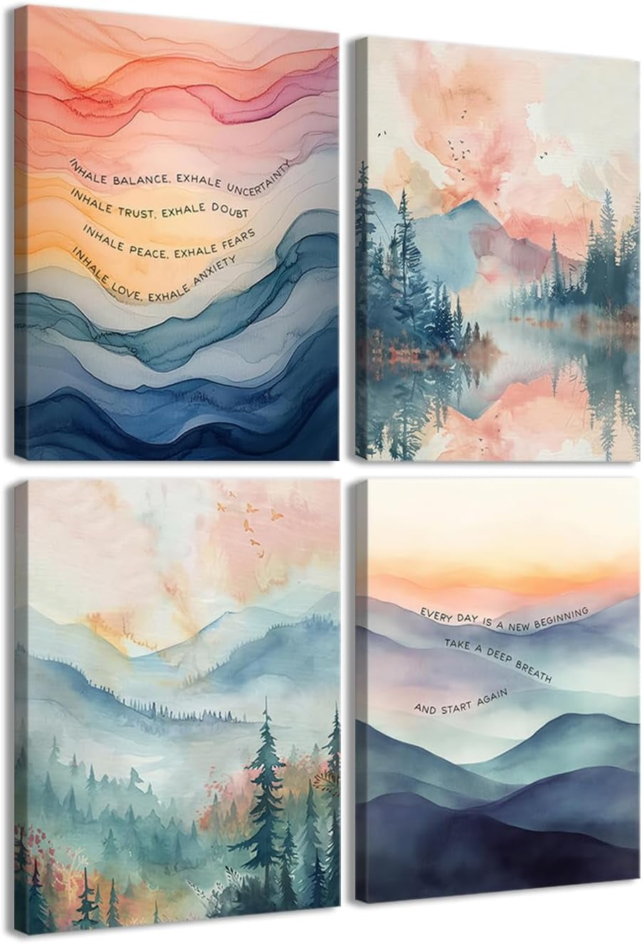 4pcs Inhale Exhale Mental Health Canvas Wall Art Prints, Therapy Office ...