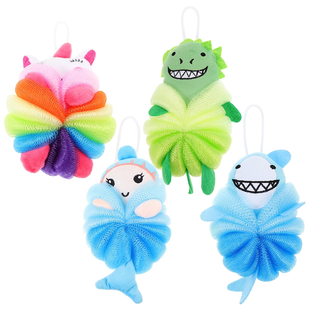 4pcs Kids Skin Cleaning Scrubbers Cartoon Bath Sponge Body Exfoliating ...