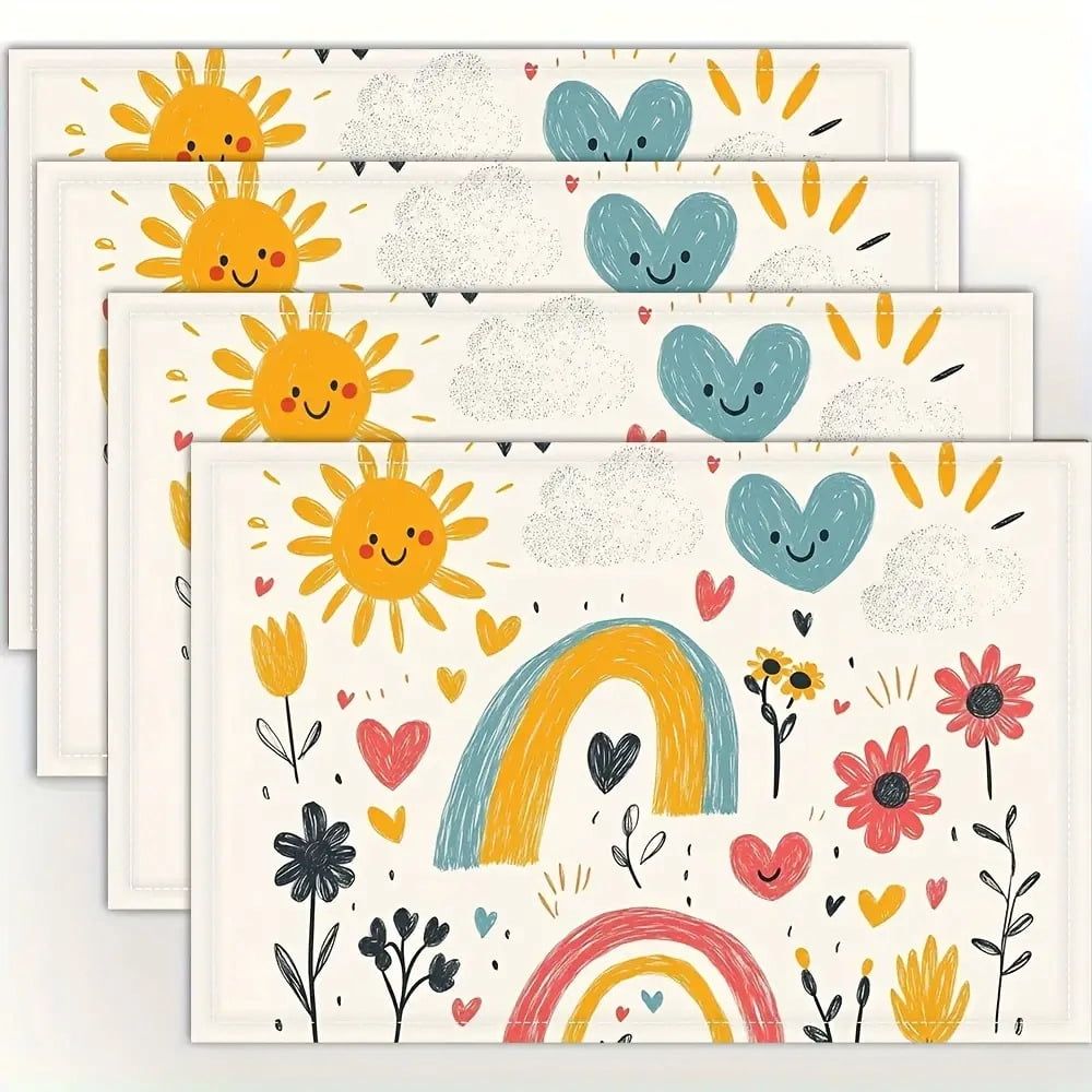 4pcs Kids Table Mats - Placemats with Cute Sun, Rainbow, Floral Designs ...
