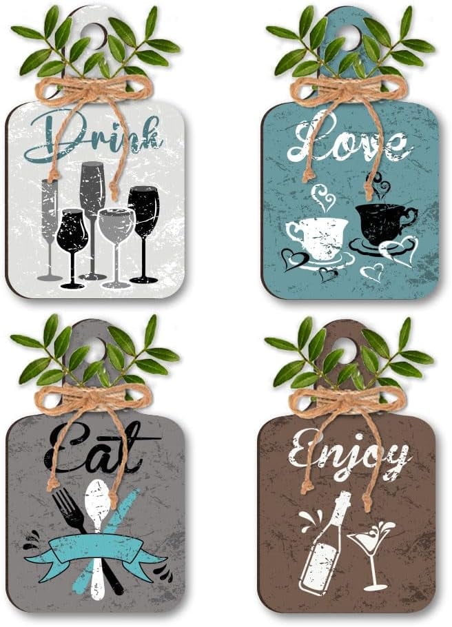 4pcs Kitchen Wall Decor Wood Sign Eat Drink Love Enjoy Wood Sign ...