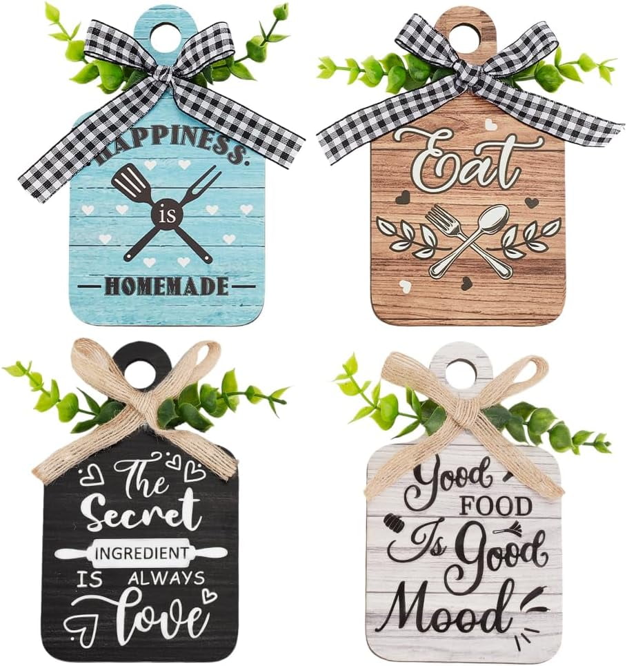 4pcs Kitchen Wall Decor Wood Sign Eat Wooden Cutting Board Sign ...