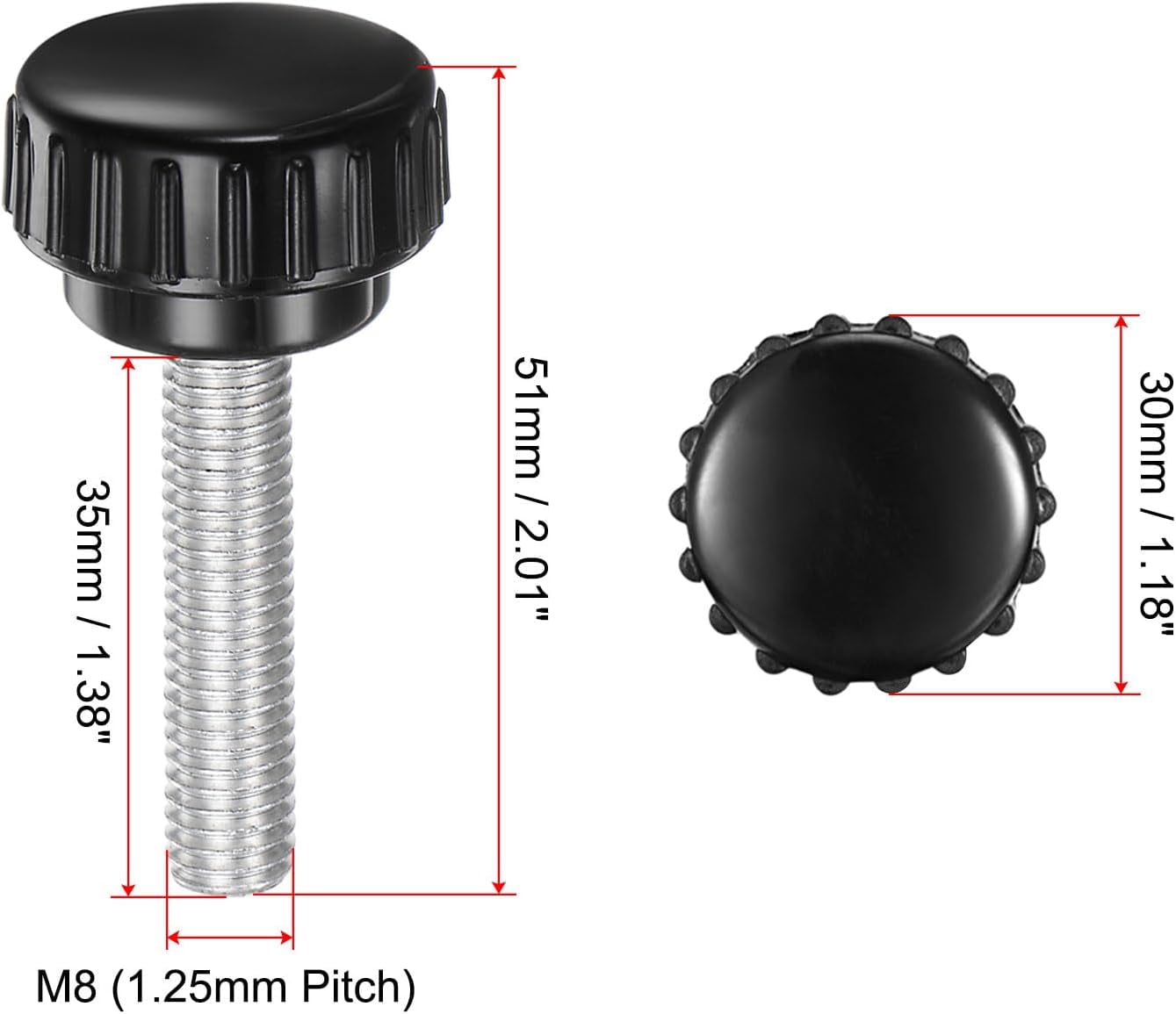 4pcs Knurled Clamping Knobs M8 x 35mm Metric Zinc Plated Carbon Steel ...