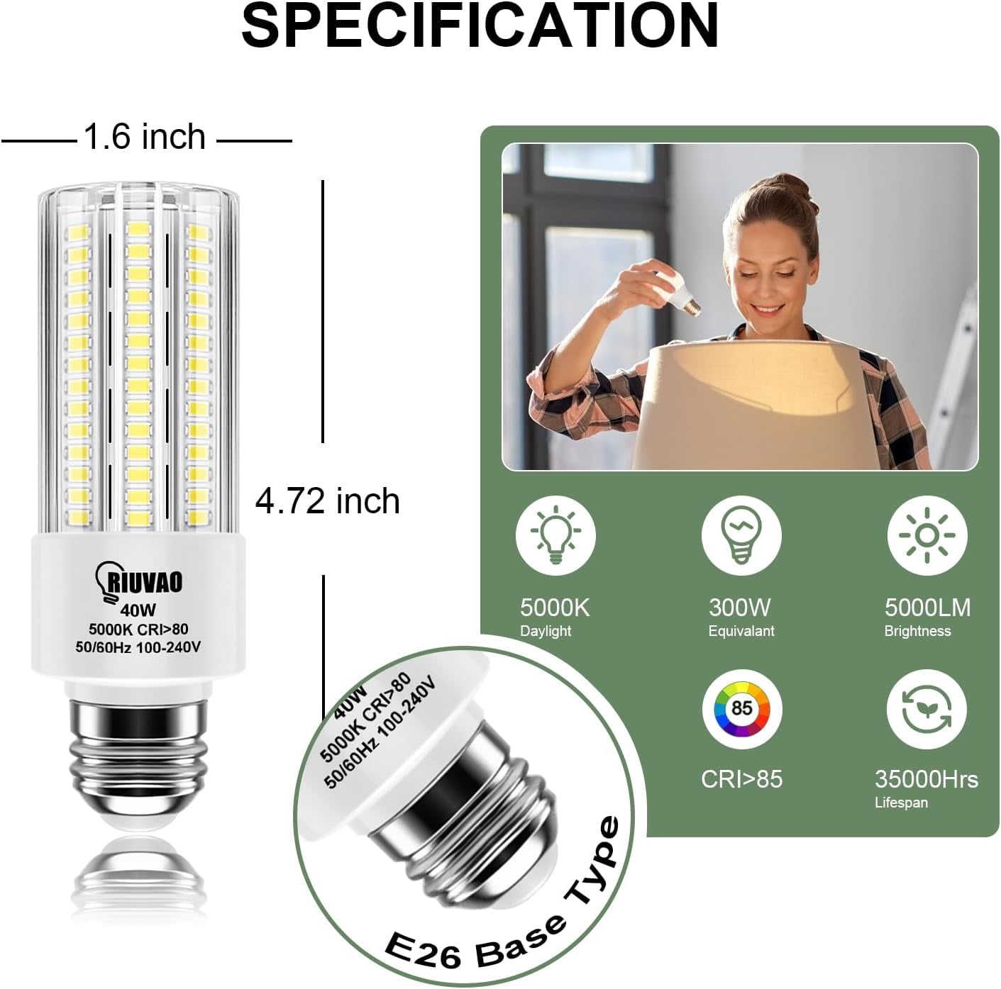 4pcs LED Light Bulb 5000LM 300w Equivalent Super Bright 5000K Cool ...
