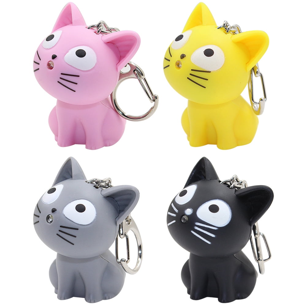 4pcs LED Light up Keychains Cartoon Cat Key Rings Sound Keychains Kids ...