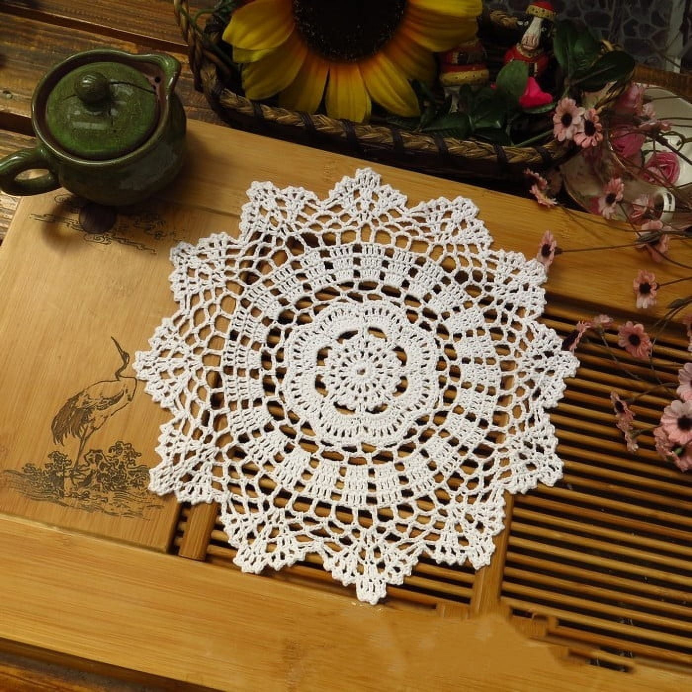 4pcs Lace Doilies Handmade Crochet Round Placemats Cotton Doilies Table ...
